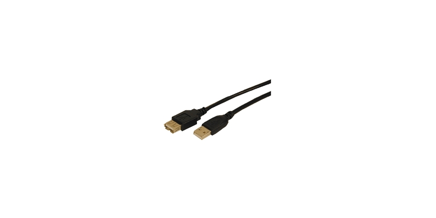 Cable, USB A Male to USB A Female, Black, 28 AWG, Length 25 ft.