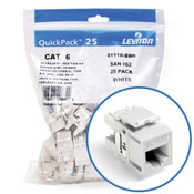 UTP Jack, Cat 6, 1 Port, 110 Termination, T568A/B, White, 25/Bag