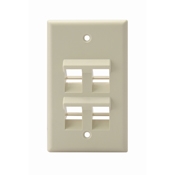 Wall Plate, Plastic, Width 2.75 in., Wall, 4 Port, 1 Gang, Ivory