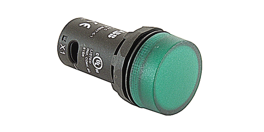 Pilot Light, 15 mA, Green, LED, 230 VAC, 22mm Dia, Round