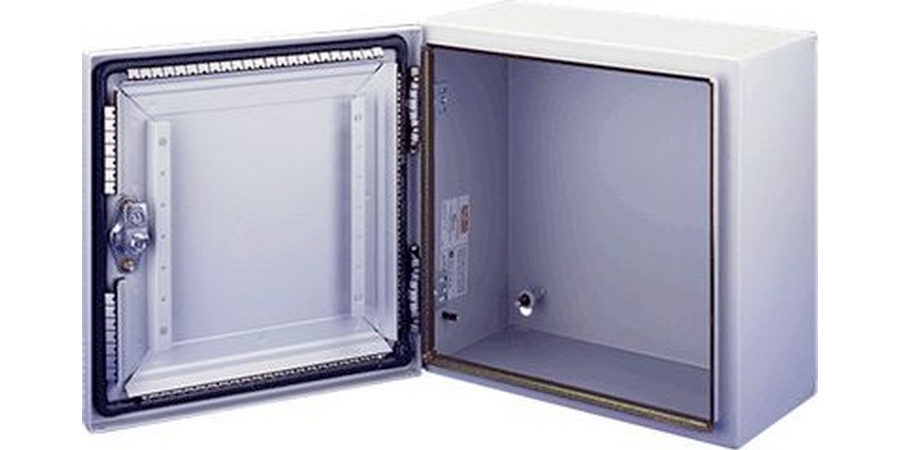 Wall Mount Enclosure, 18 ga. Body thk, Light Gray, RAL 7035, Hinge, 6 ...