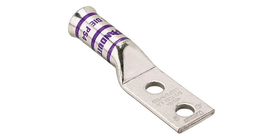 Compression Lug, Flared End, Long Barrel, 2-Hole, 0.41 in. Hole, 4/0 ...