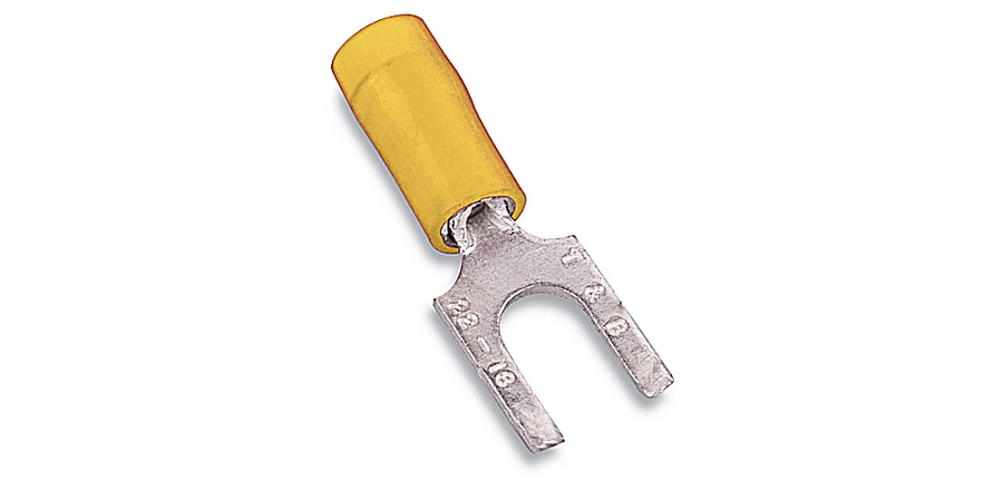 Insulated Flanged Fork Terminal, Yellow, Copper, 0.97 in., 600V, Wire ...