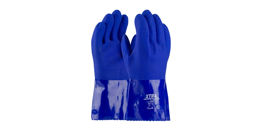 Chemical Resistant Gloves, PVC, EN Level 1, Blue, Gauntlet, Length 12 ...