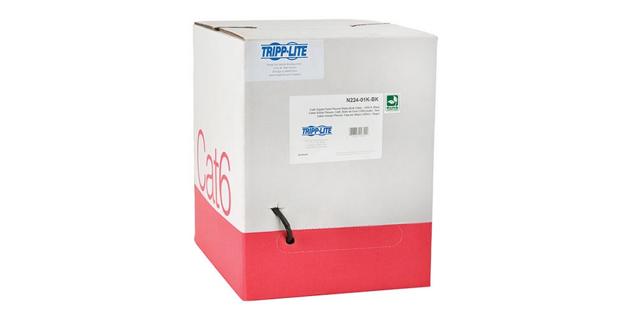 Cat6 Gigabit Bulk Solid-Core Plenum-Rated CMP Cable, Black, 1000 ft.