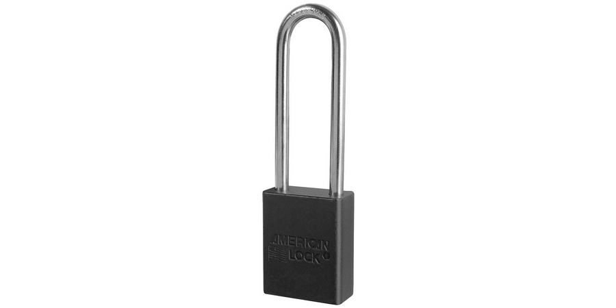 Safety Padlock, Black, Rectangular, Tall Shackle, 1/4 in. Dia Shackle ...