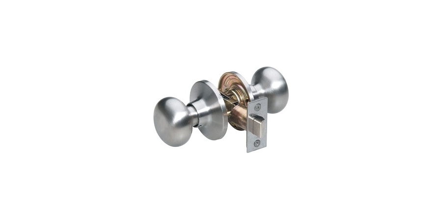 Door Lock, ANSI: Grade 3, Function: Passage Latch, Satin Nickel, Knob ...