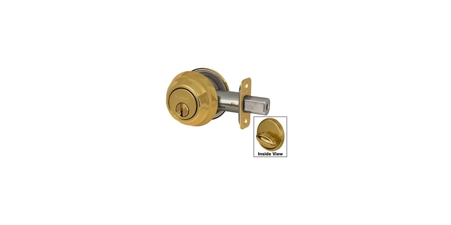 Door Deadbolt, ANSI: Grade 3, Function: Entry Lock, Polished Brass, SC1 ...