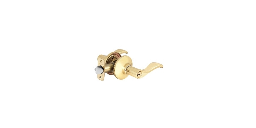 Door Lock, ANSI: Grade 3, Function: Entry Lock, Polished Brass, Lever ...