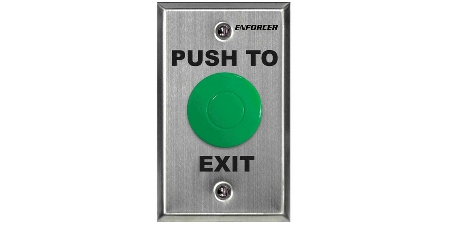 Request-to-Exit Plate, Stainless Steel Casing, Green Button, PUSH TO ...