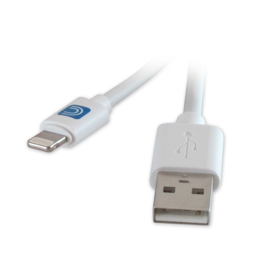 Cable, Lightning Male, USB A Male, Length 3 ft., 32 AWG, White