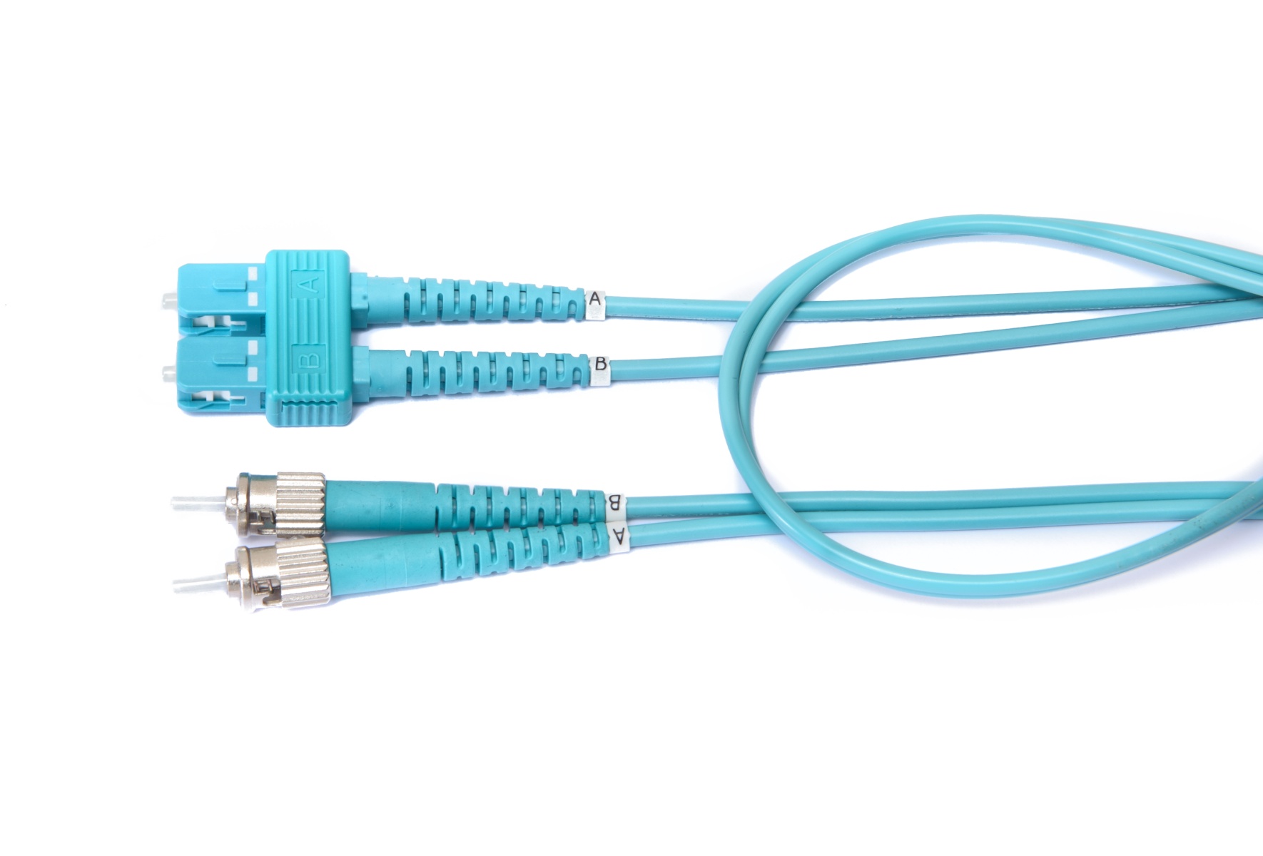 Patch Cord, SC Duplex, ST, OM3, Aqua, Riser, 9.5m
