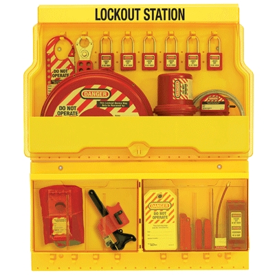 Master Lock Electrical and Valve Lockout Station: 6 Xenoy Padlocks