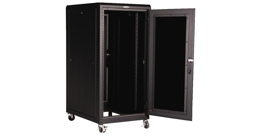Server Enclosure, 24U, 19 in. Rack, Steel, Leveling Feet Mount, Black