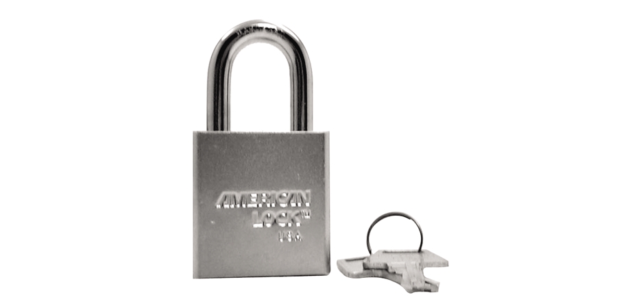 Padlock, Silver, Rectangular, 2-13/32 in., 5/16 in. Shackle