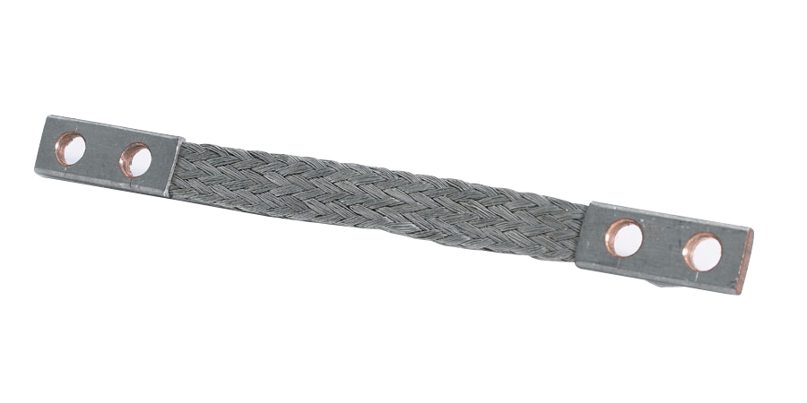 BRAID, FLEX CU, 18", 2 HOLE, 2 FERRULES, 7/16" STUD, 190A INSIDE/225A OUT